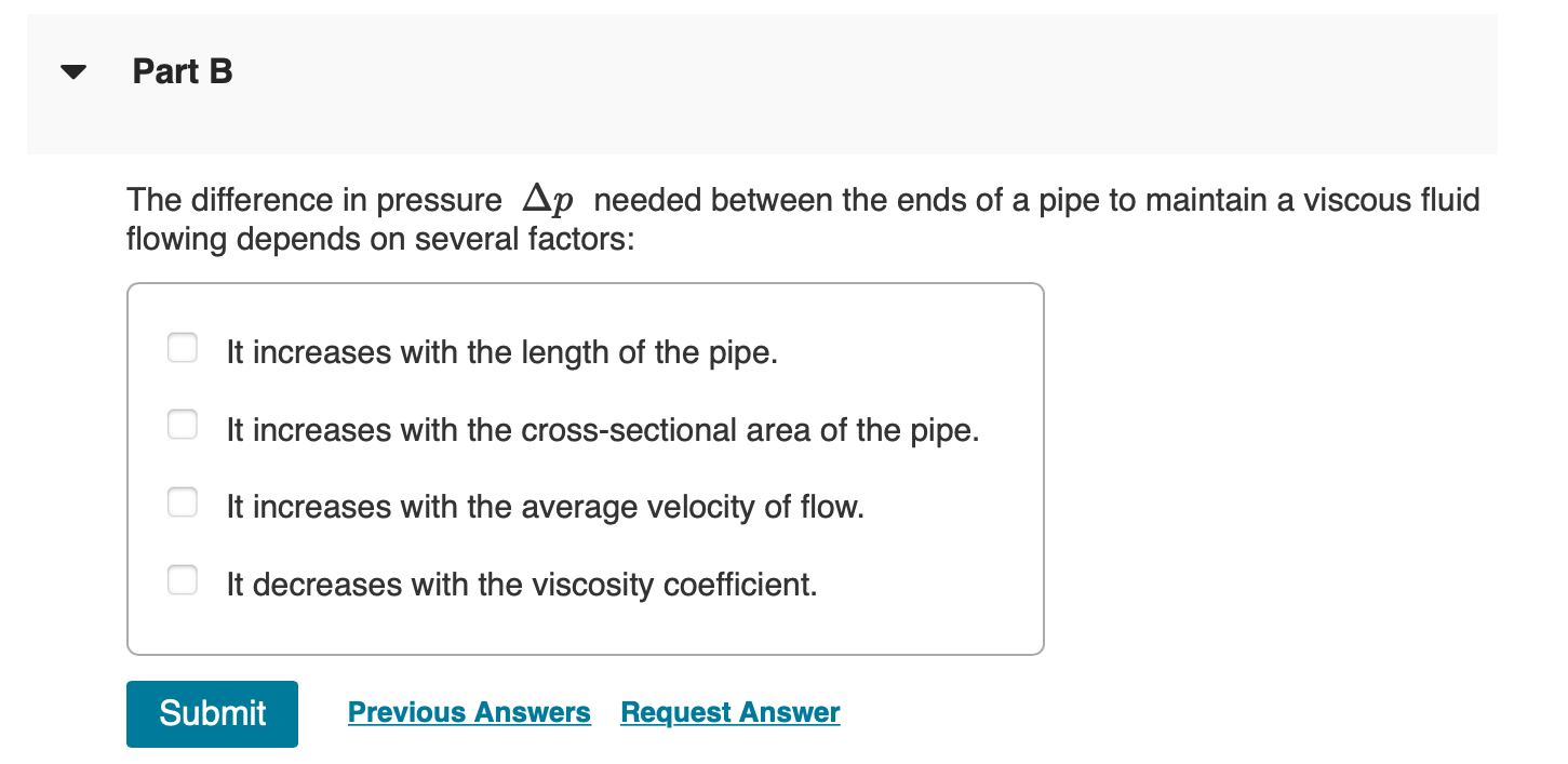 Solved Part B The difference in pressure Ap needed between | Chegg.com