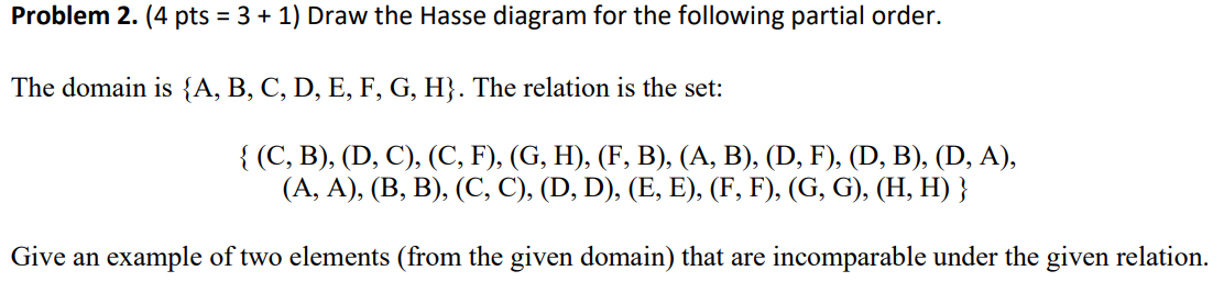 Solved Problem 2. (4 pts =3+1 1) Draw the Hasse diagram for | Chegg.com