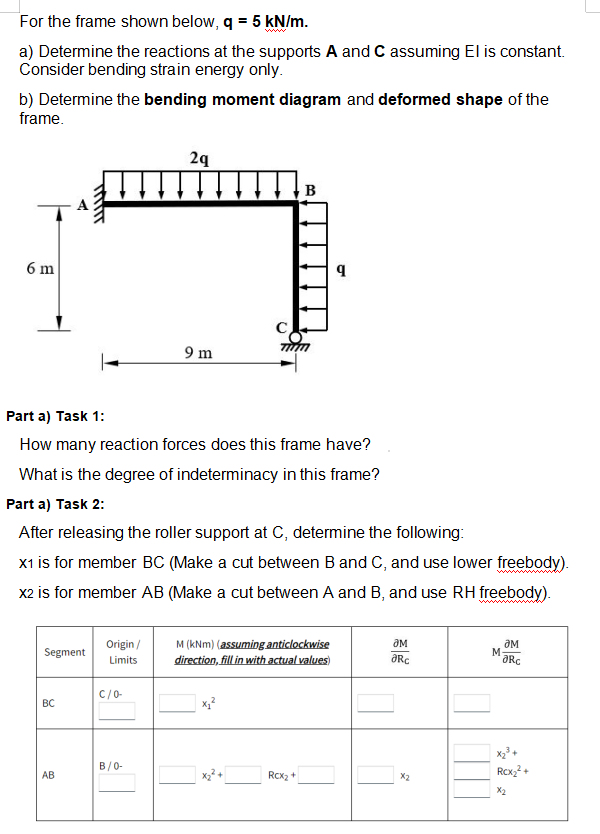 Solved For the frame shown below, q = 5 kN/m. a) Determine | Chegg.com