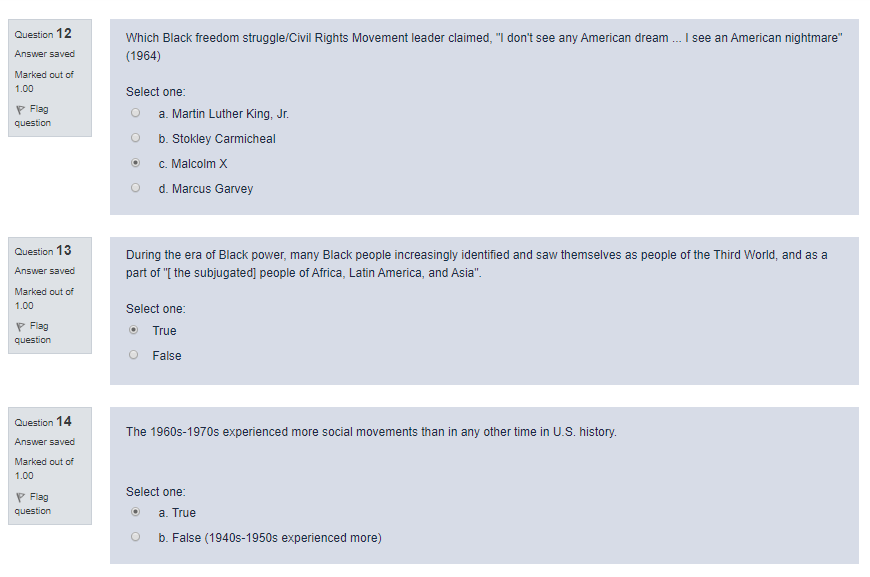 Solved Question 12 Which Black freedom struggle/Civil Rights | Chegg.com