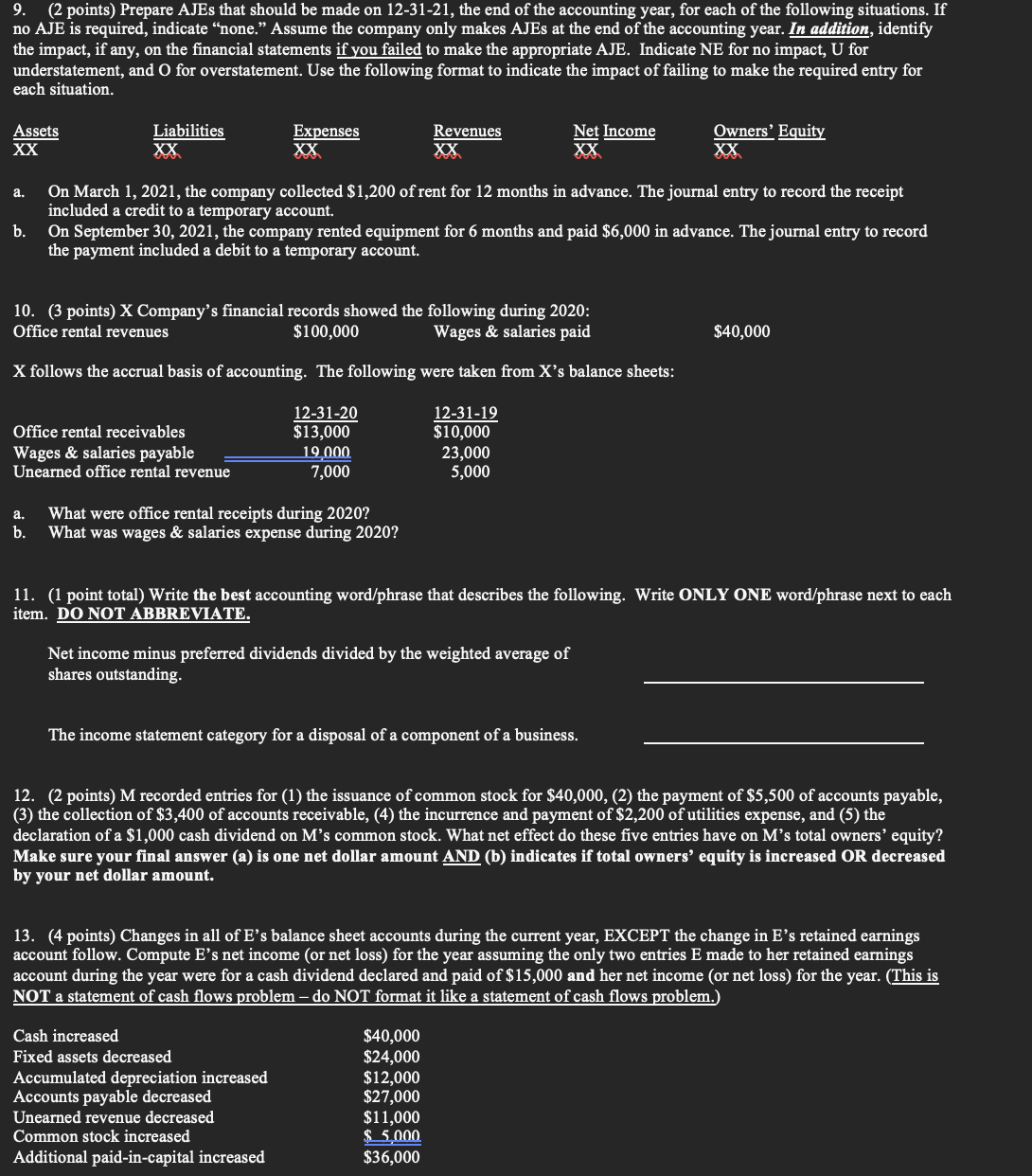 9. (2 points) Prepare AJEs that should be made on | Chegg.com