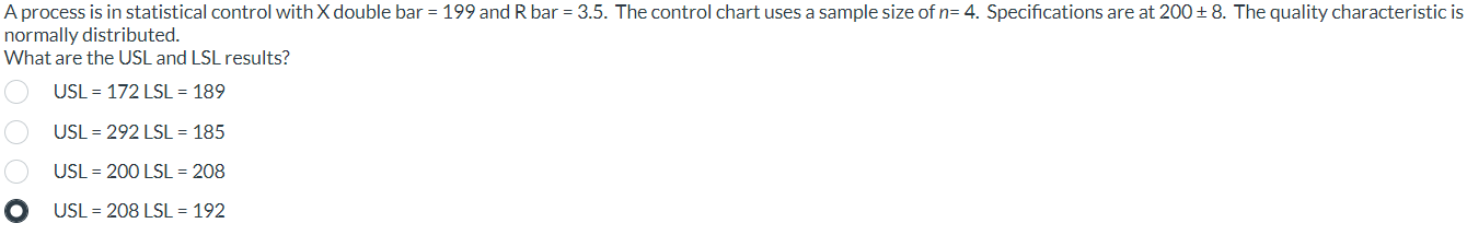 Solved A process is in statistical control with X double bar | Chegg.com