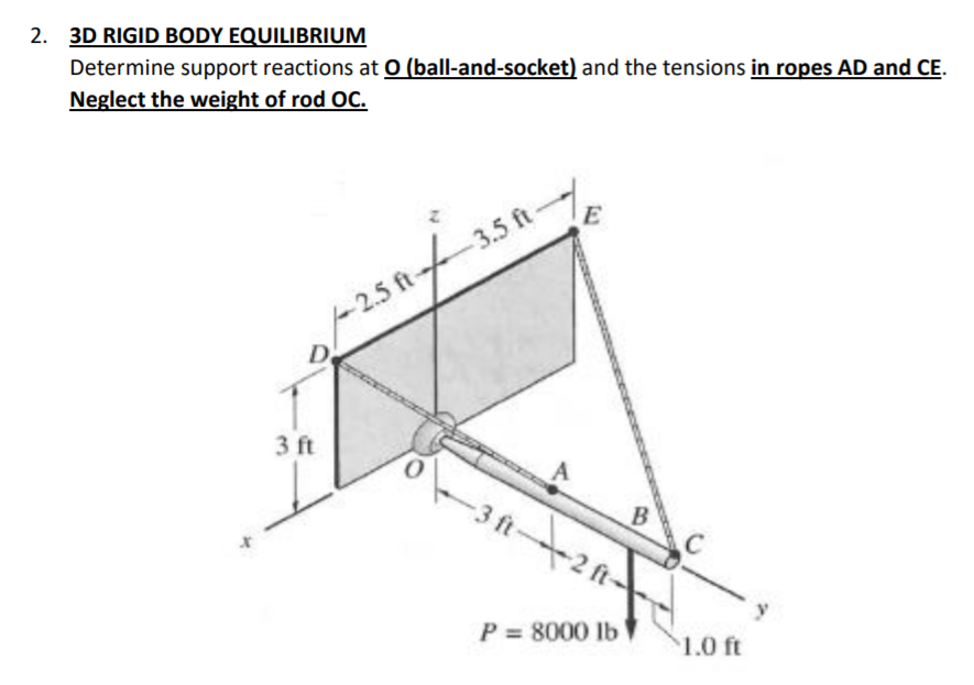 Solved 2. 3D RIGID BODY EQUILIBRIUM Determine support | Chegg.com