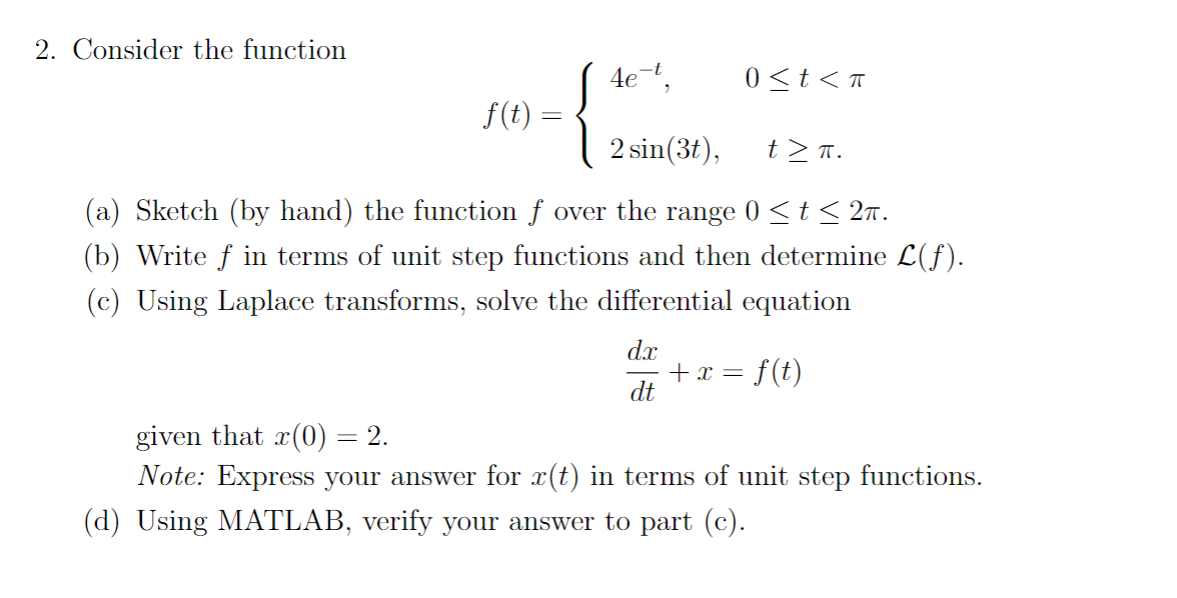 Solved 2. Consider the function tet, 0 | Chegg.com