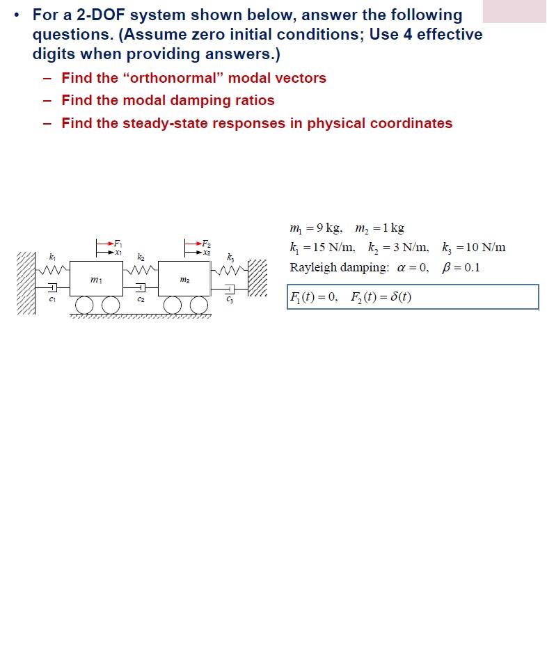 Solved • For a 2-DOF system shown below, answer the | Chegg.com