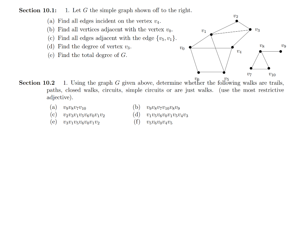 Solved Section 10.1: 1. Let G the simple graph shown off to | Chegg.com