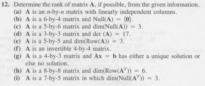 Solved 12. Determine the rank of matrix A, if possible, from | Chegg.com