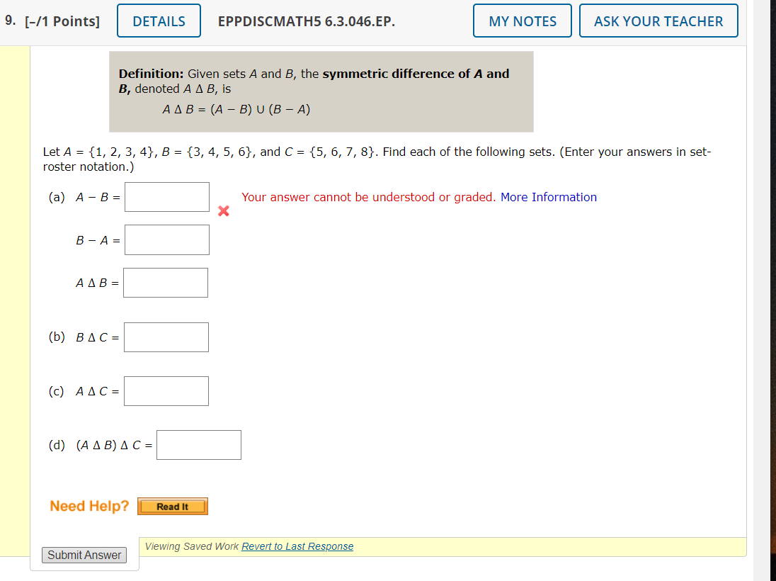 Solved 9. [-/1 Points] DETAILS EPPDISCMATH5 6.3.046.EP. MY | Chegg.com