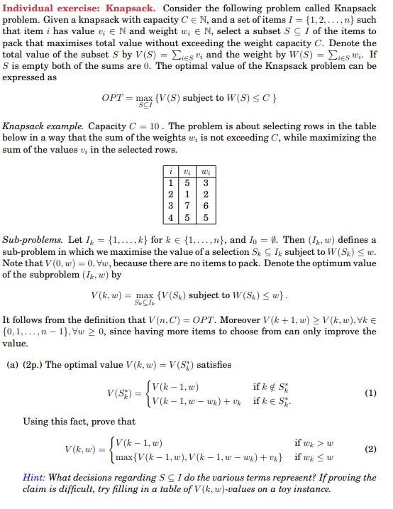 Solved Individual exercise: Knapsack. Consider the following | Chegg.com