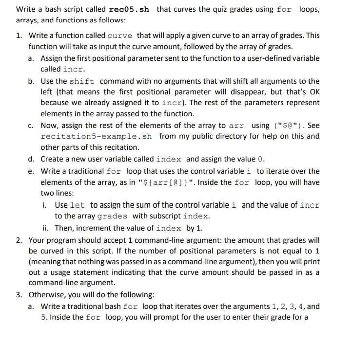 Solved Write a bash script called rec05.sh that curves the | Chegg.com