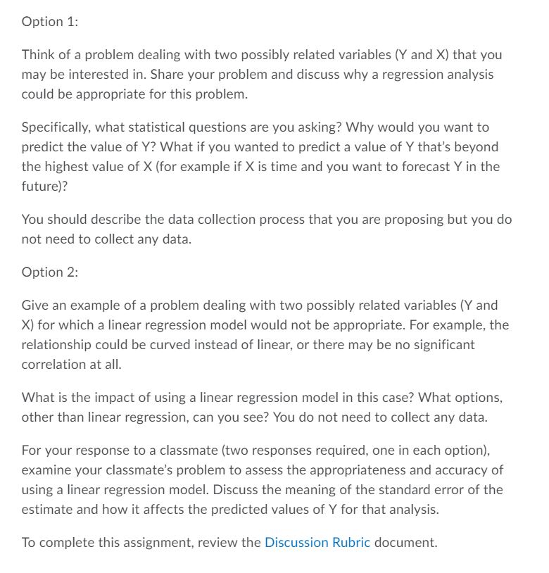 Solved Option 1: Think of a problem dealing with two | Chegg.com