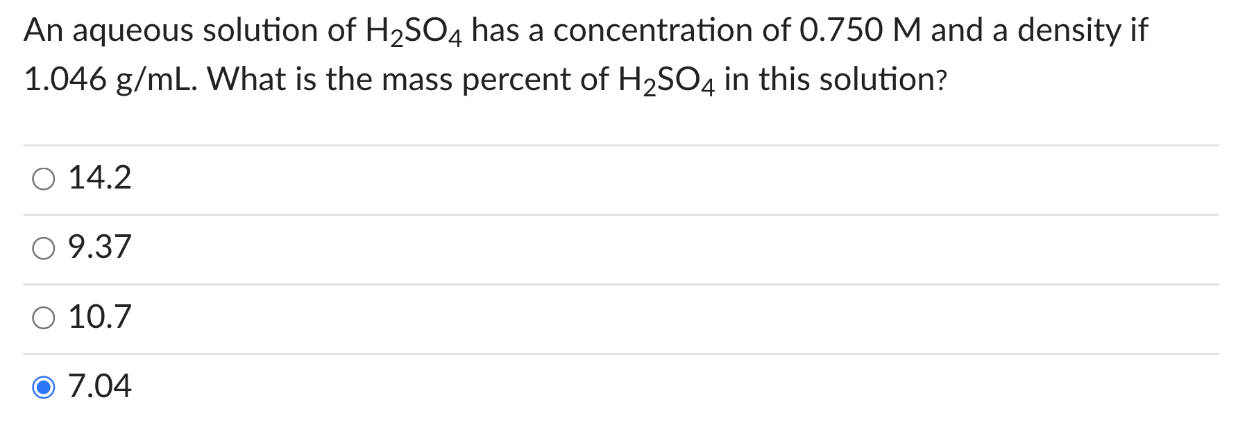 Solved An aqueous solution of H2SO4 has a concentration of | Chegg.com