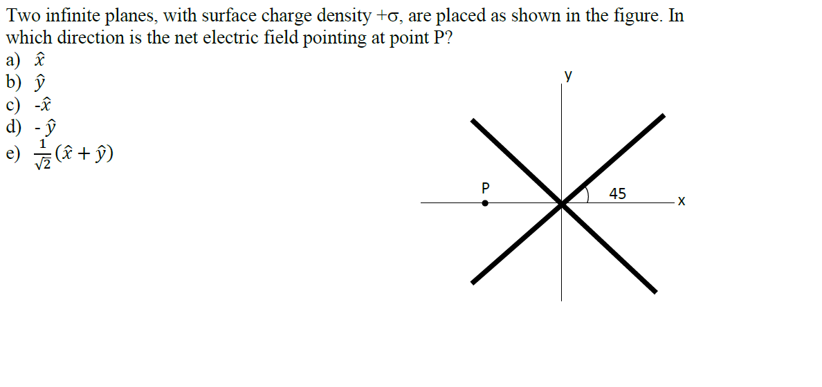 Solved Two infinite planes, with surface charge density +σ, | Chegg.com