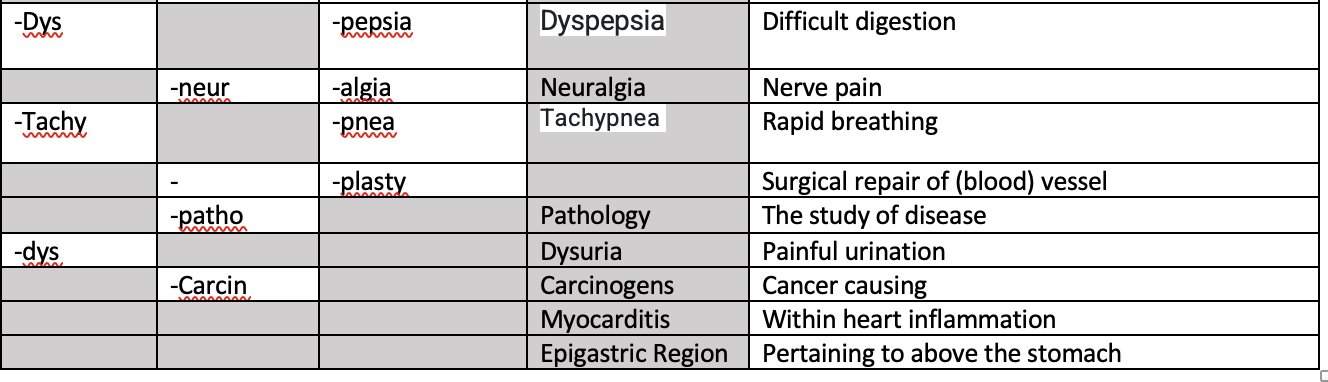 Solved Below fill in the grey boxes to create a medical term | Chegg.com
