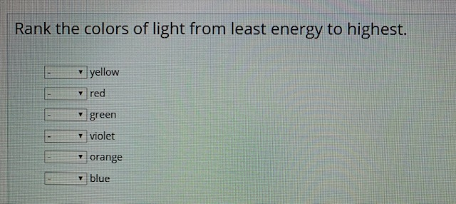 Solved Rank the colors of light from least energy to | Chegg.com