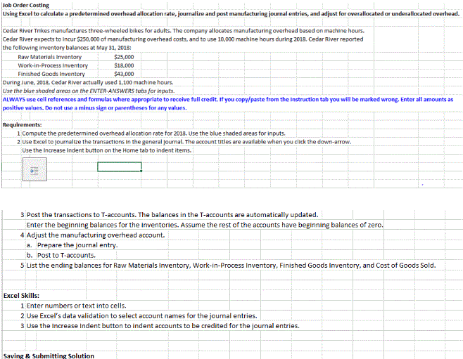 Solved lob Order Costing Using Excel to calculate a | Chegg.com