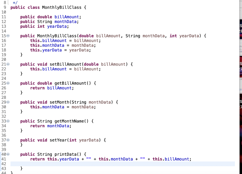 Solved */ public class MonthlyBillClass \{ public double | Chegg.com