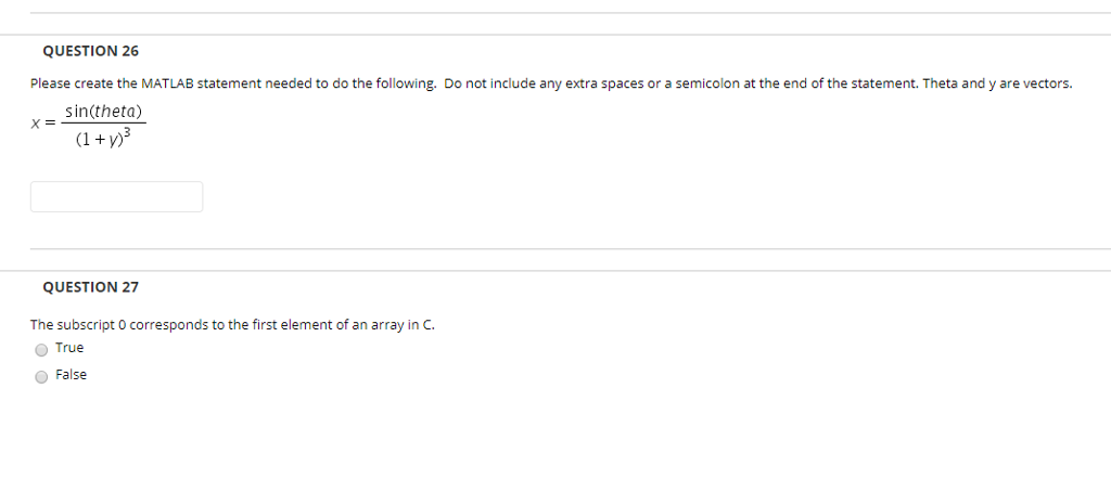 Solved Question 26 Please Create The Matlab Statement Needed 2157