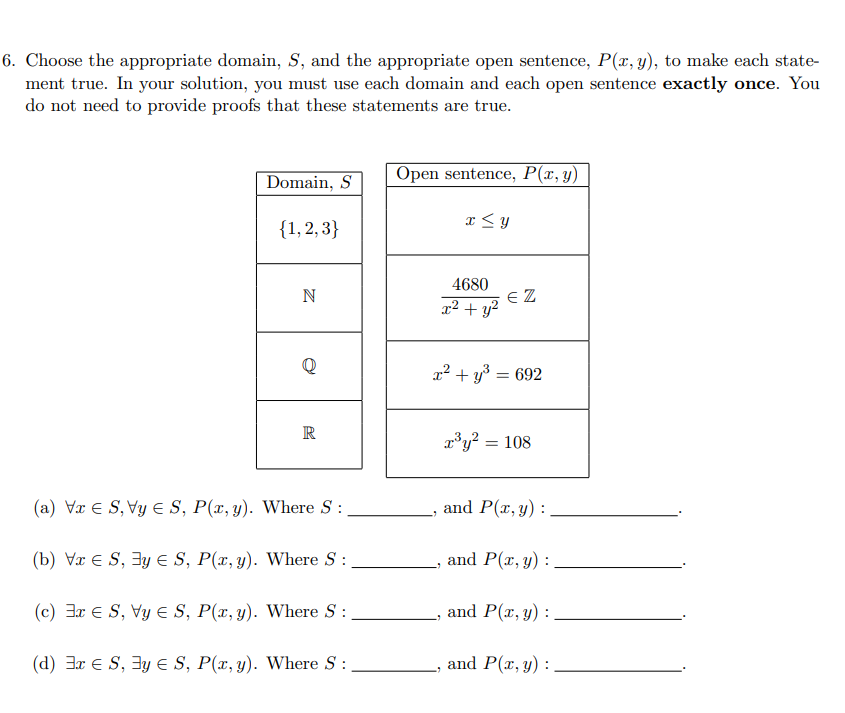 Solved Choose the appropriate domain, S, and the appropriate | Chegg.com