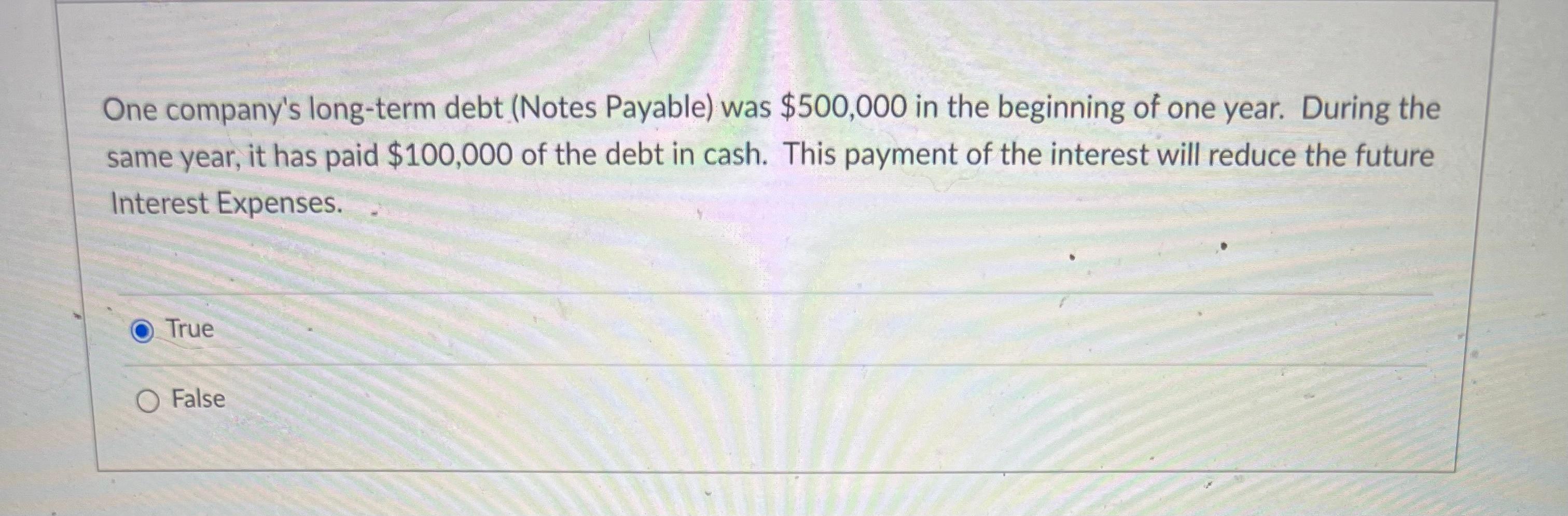 Solved One company's long-term debt (Notes Payable) was | Chegg.com
