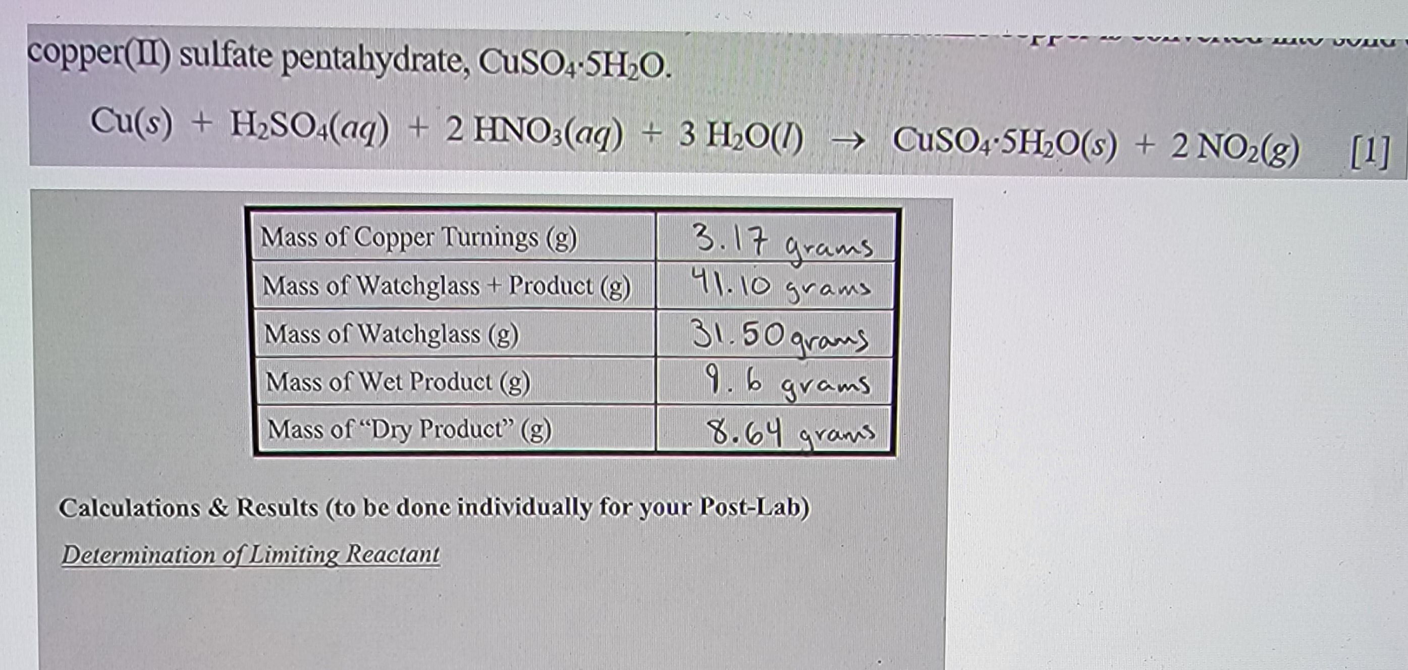 Solved Determine the limiting reactant, using the reaction | Chegg.com