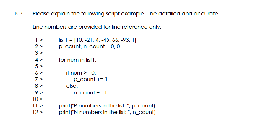 Solved B-3. Please explain the following script example - be | Chegg.com
