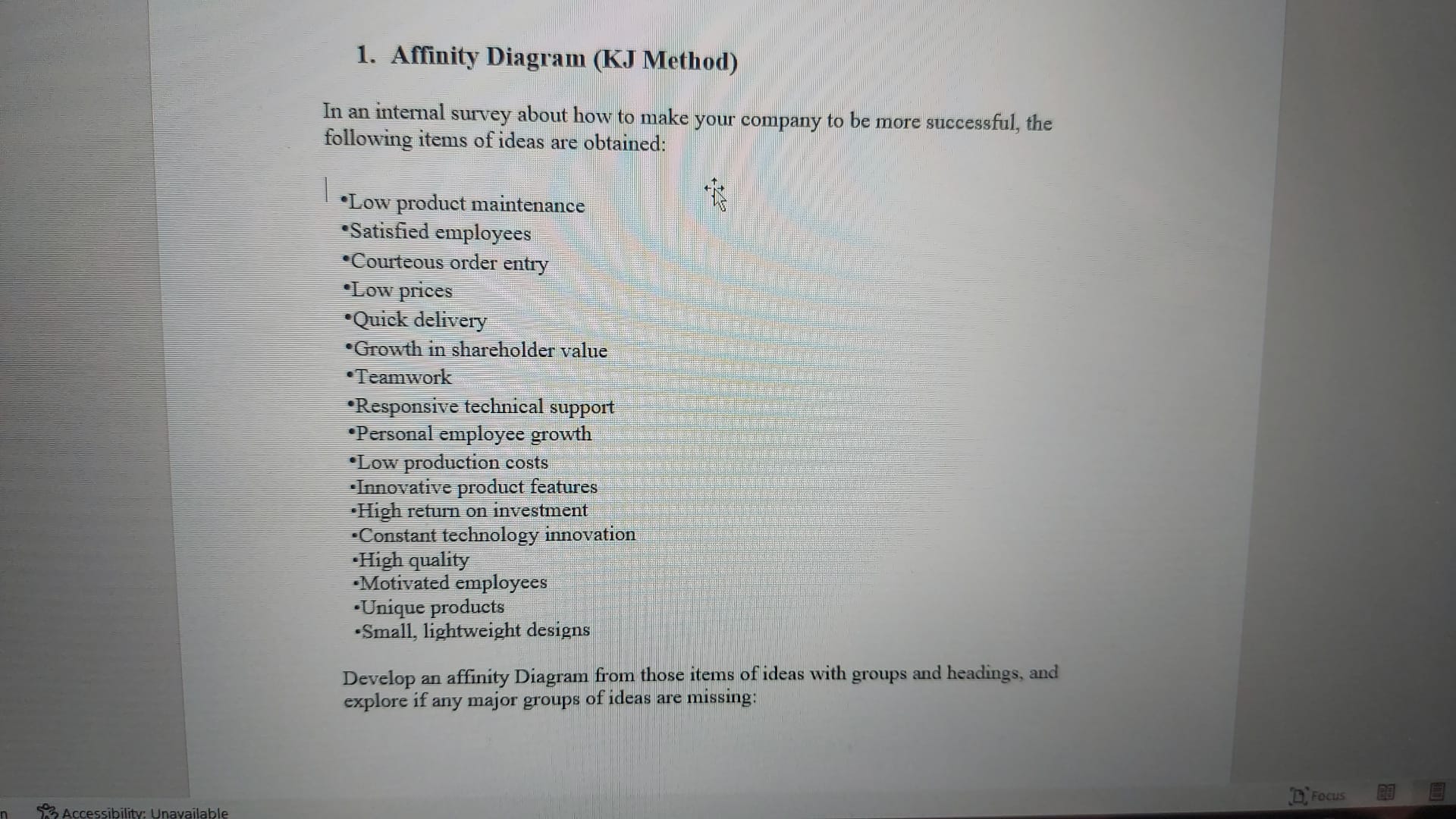 Solved Affinity Diagram (KJ Method)In an internal survey | Chegg.com