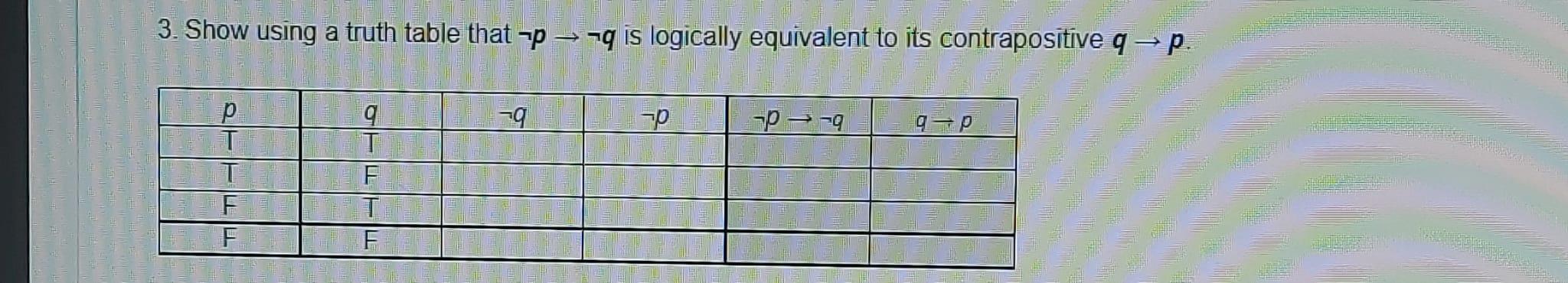 Solved 3. Show using a truth table that p — is logically | Chegg.com