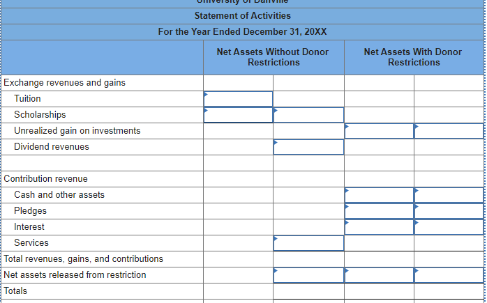 Statement Of ActivitiesFor The Year Ended December 31 20XXNet Assets statement-of-activitiesfor-the-year-ended-december-31-20xxnet-assets