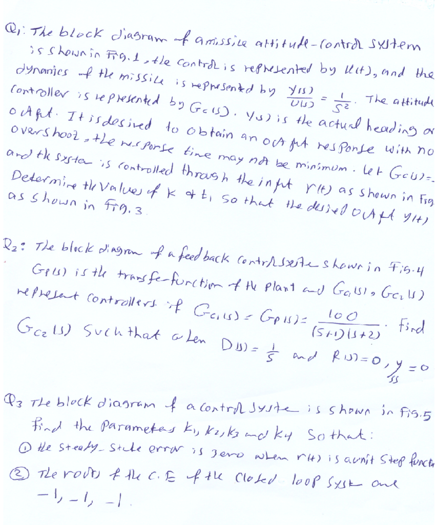 Q1|The block diagram of a missile altitude - control | Chegg.com