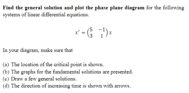 Solved Find the general solution and plot the phase plane | Chegg.com
