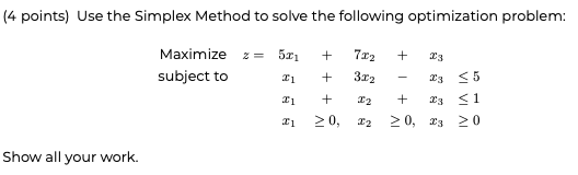 Solved + 23 (4 points) Use the Simplex Method to solve the | Chegg.com