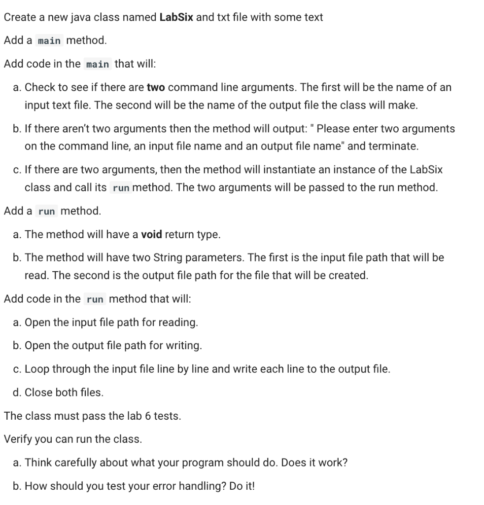 Solved Create A New Java Class Named Labsix And Txt File 