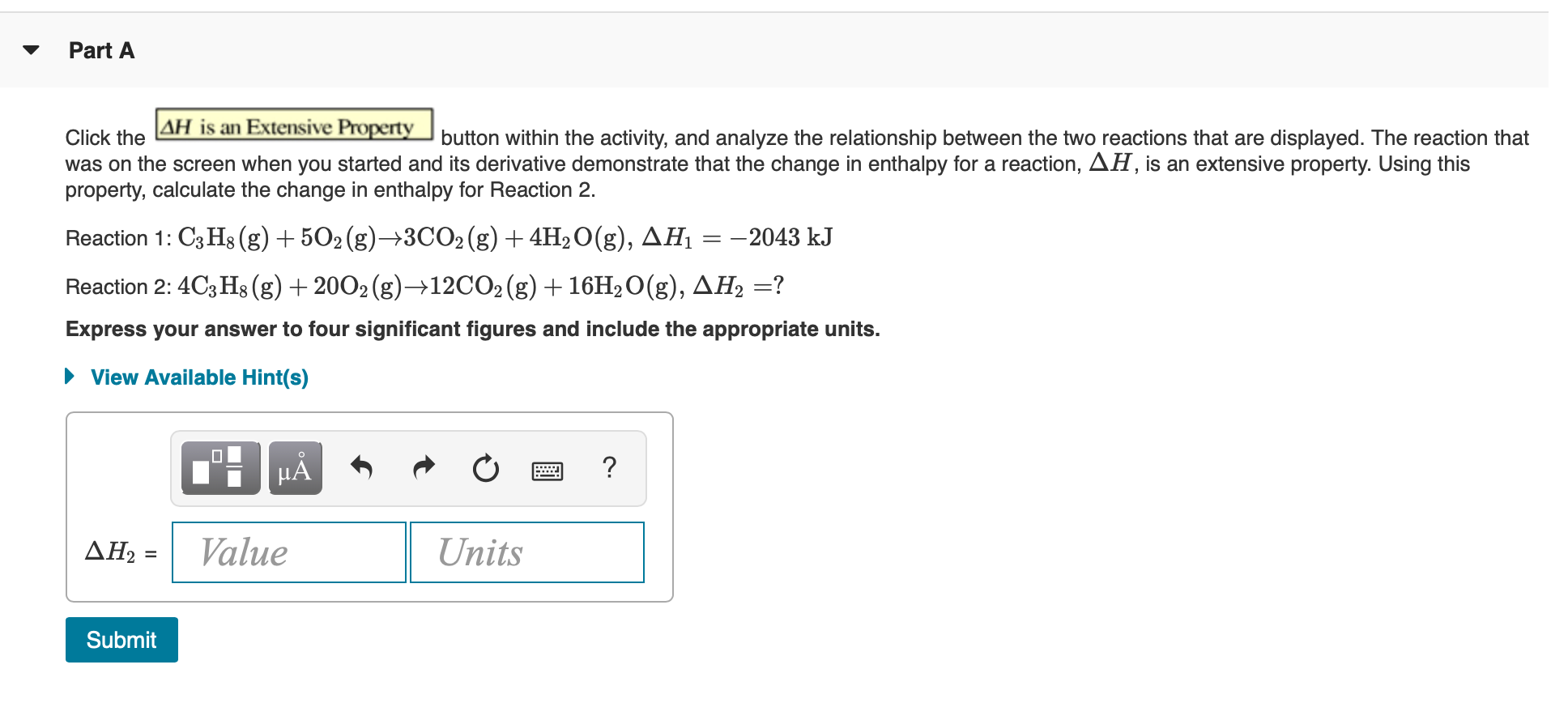 Solved - Part A Click the An 15 an Extensive propery button | Chegg.com