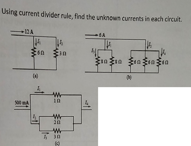 Solved Using current divider rule, find the unknown currents | Chegg.com