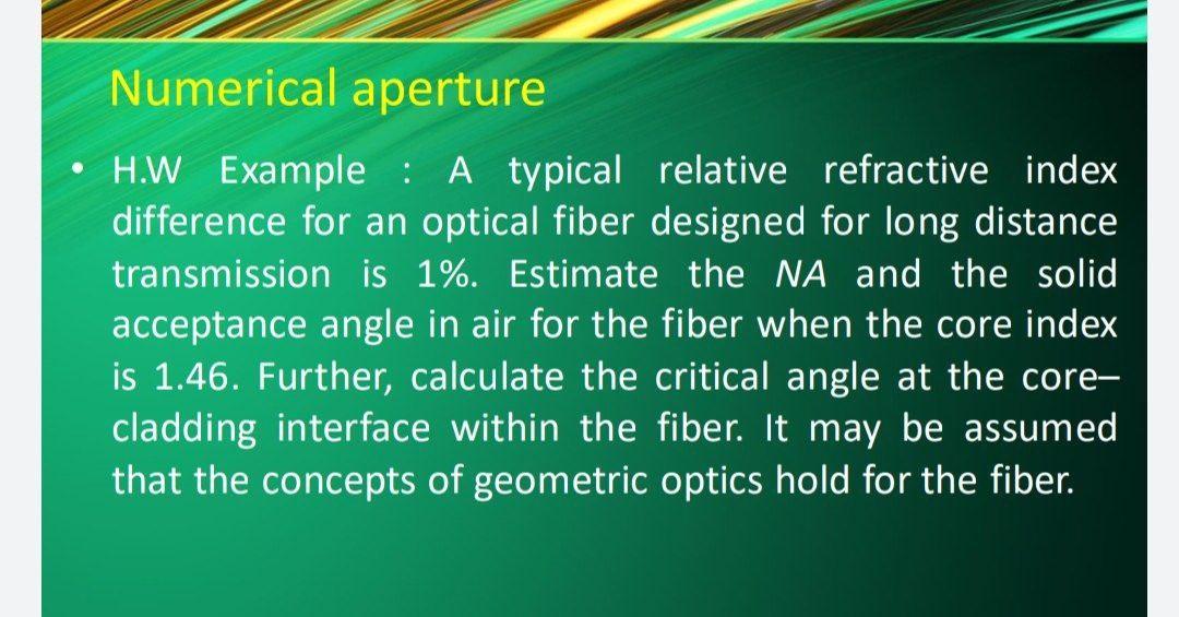 Solved Numerical aperture H.W Example : A typical relative | Chegg.com