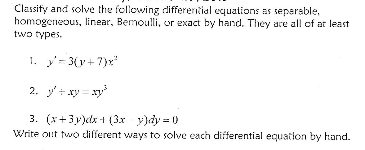 Solved Classify and solve the following differential | Chegg.com