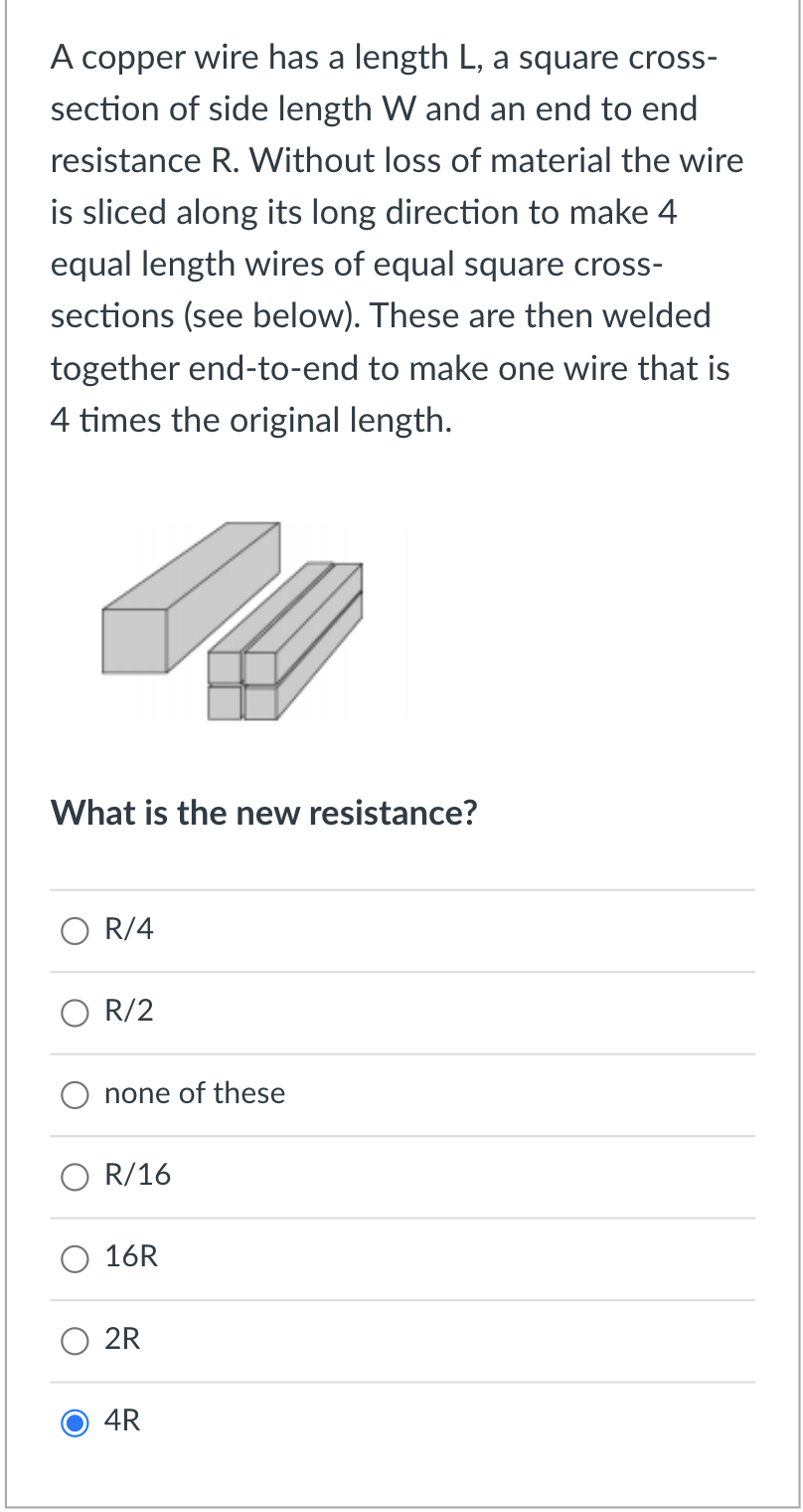 Solved A copper wire has a length L, a square cross- section | Chegg.com