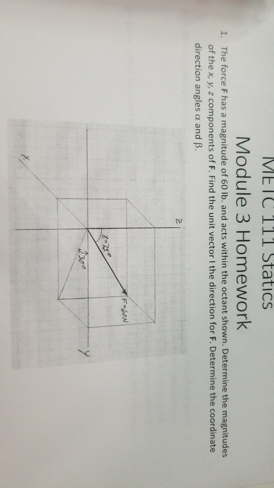 Solved METC 111 Statics Module 3 Homework 1. The force F has | Chegg.com