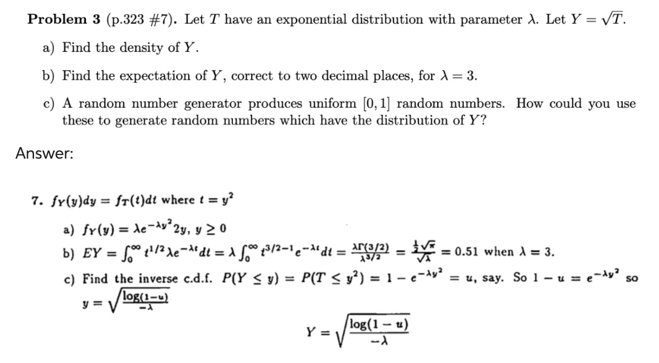 Problem 3 (p.323 \#7). Let T have an exponential | Chegg.com
