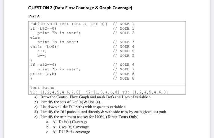 Solved QUESTION 2 (Data Flow Coverage \& Graph Coverage) | Chegg.com Solved QUESTION 2 (Data Flow Coverage \& Graph Coverage) | Chegg.com