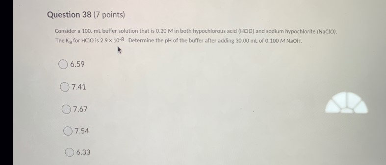 Solved Question 38 (7 points) Consider a 100 ml buffer | Chegg.com