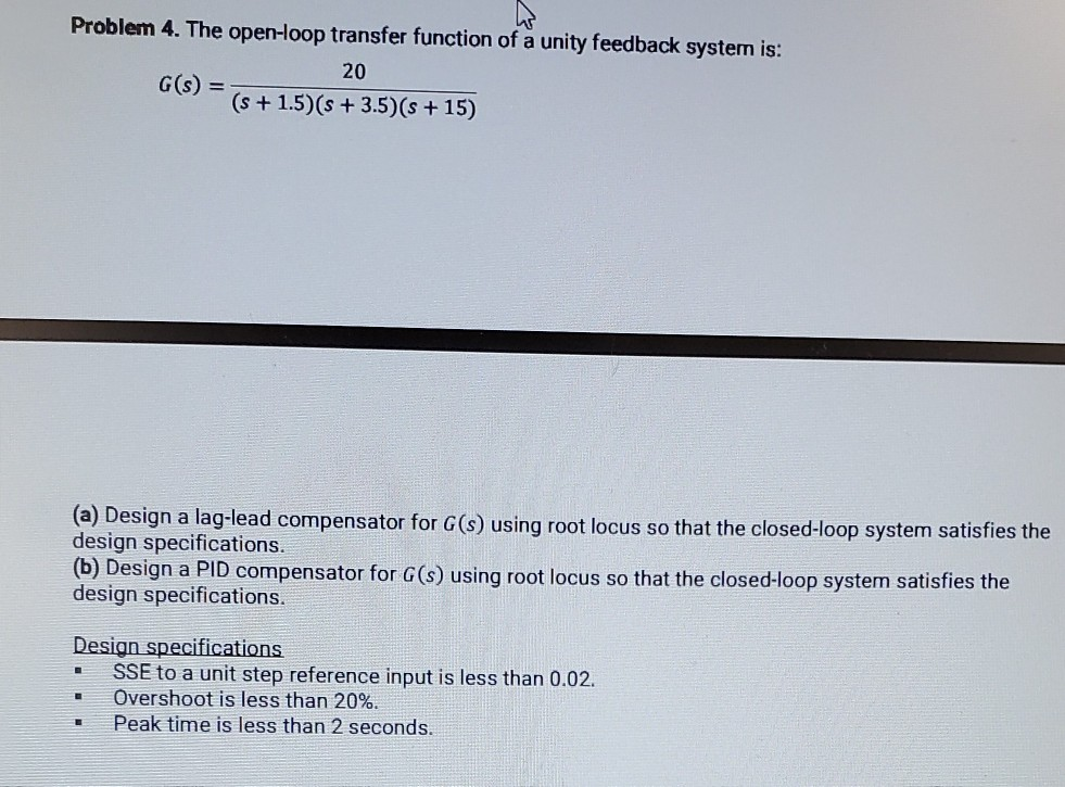 Solved Problem 4. The open-loop transfer function of a unity | Chegg.com
