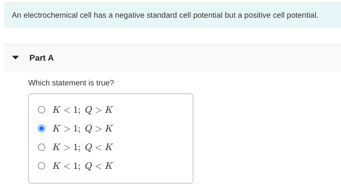 Solved An electrochemical cell has a negative standard cell | Chegg.com