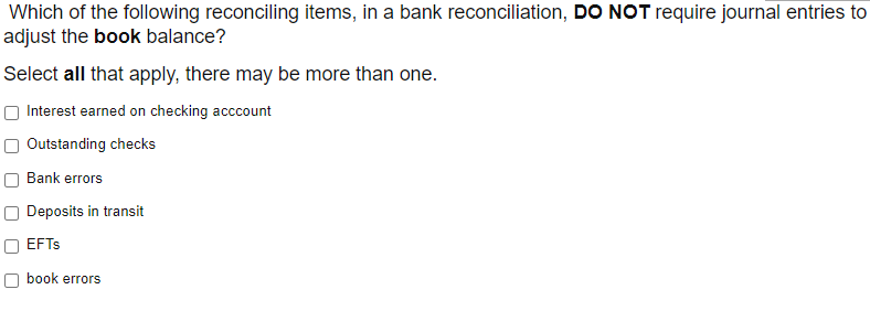 Solved Which of the following reconciling items, in a bank | Chegg.com
