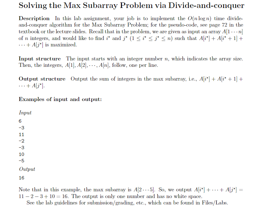 Solved Solving the Max Subarray Problem via | Chegg.com