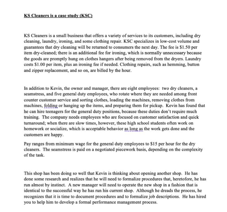 Solved KS Cleaners is a case study (KSC) KS Cleaners is a | Chegg.com