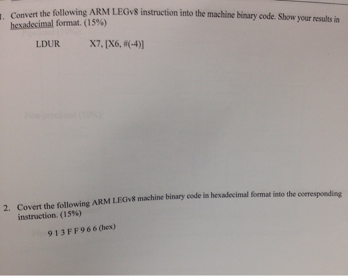 Solved Convert The Following Arm Legv8 Instruction Into The 