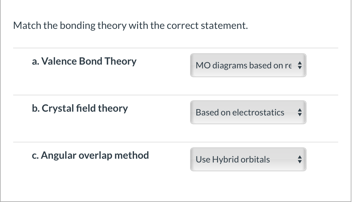 Solved Match the bonding theory with the correct statement. | Chegg.com