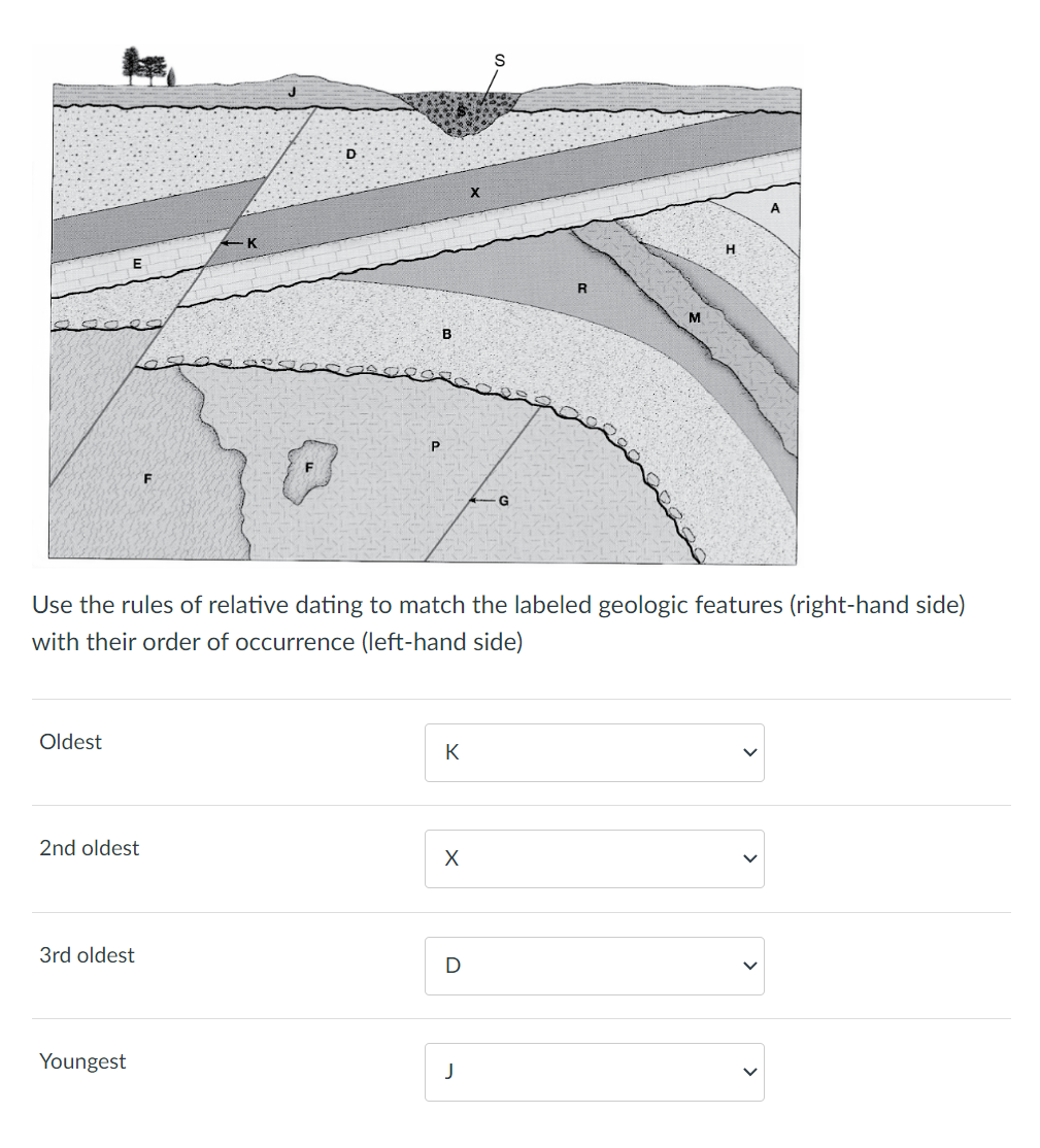 Solved Use the rules of relative dating to match the labeled | Chegg.com